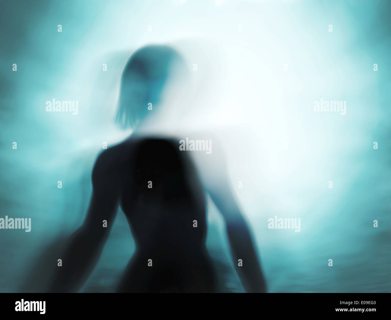 Painted illustration of a backlit woman with movement blur Stock Photo ...