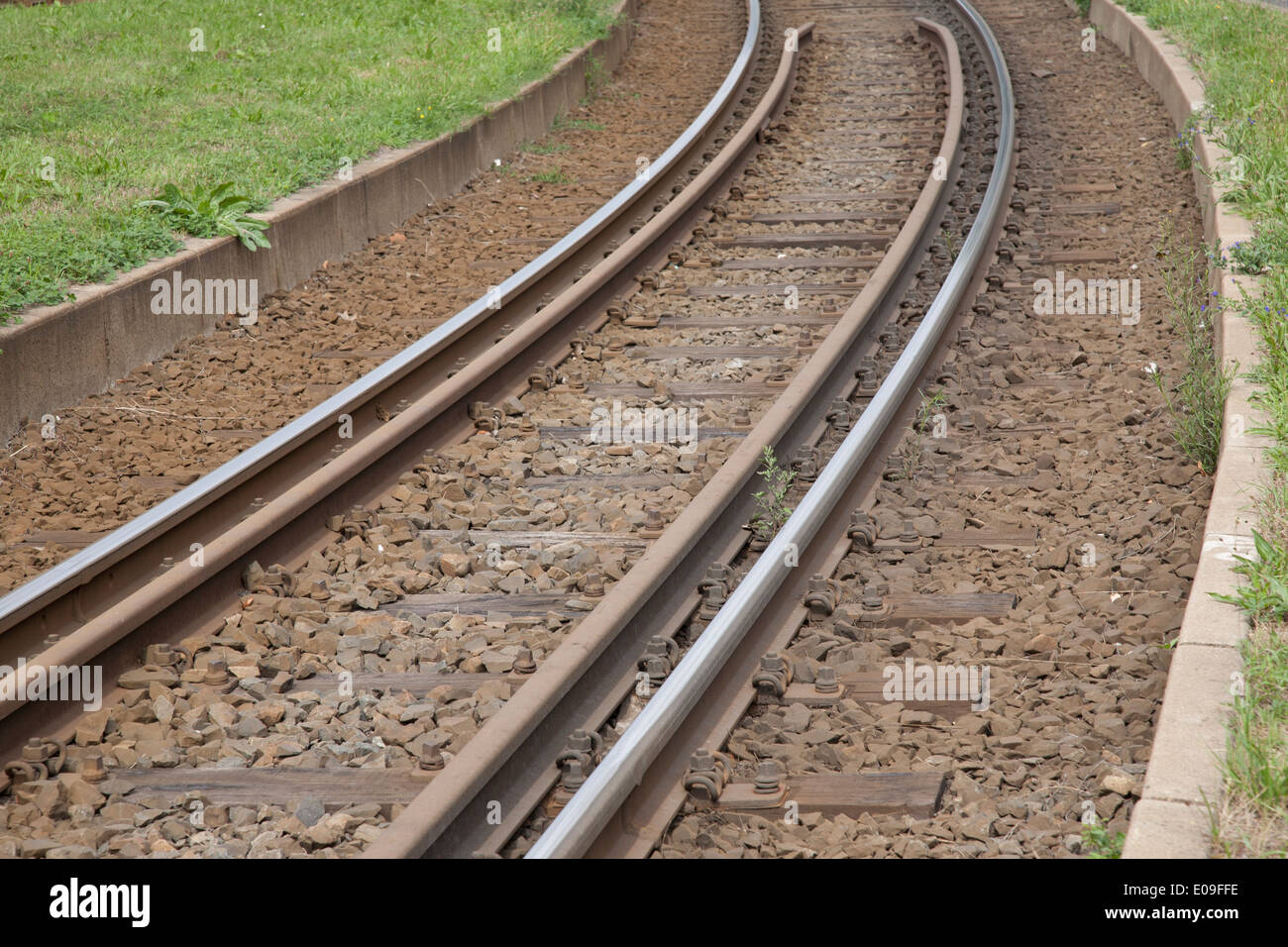 Railway Tram Tracks in Urban Setting Stock Photo - Alamy