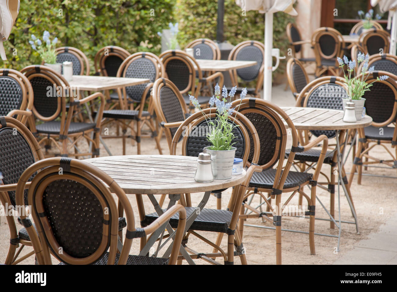 Wooden Cafe Table and Chairs Stock Photo - Alamy