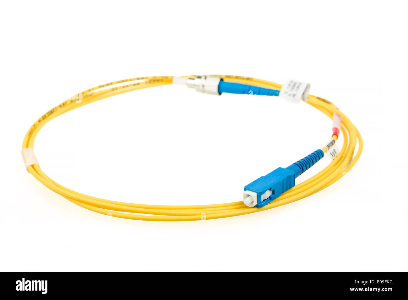blue fiber optic SC connector patchcord on white background Stock Photo ...