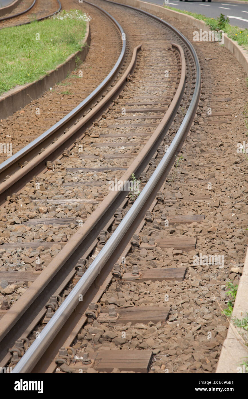 Railway Tram Tracks in Urban Setting Stock Photo - Alamy