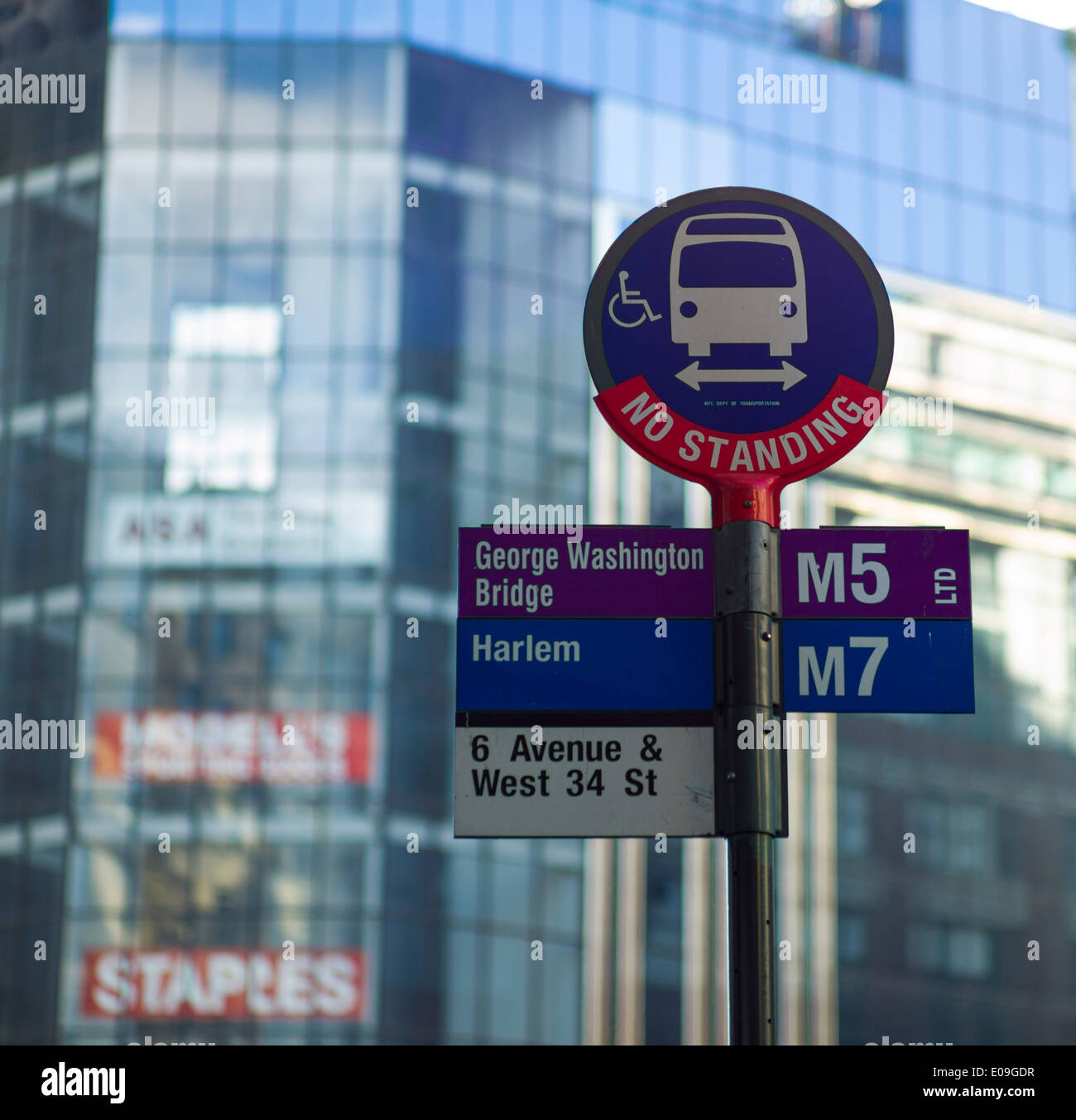 USA, New York, Manhattan, view bus stop sign Stock Photo - Alamy
