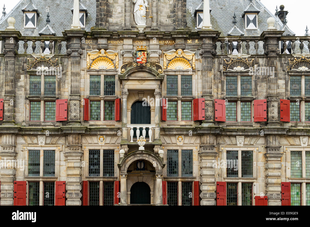 DELFT CITY HALL OR STADHUIS WITH WINDOW SHUTTERS AND STATUES MARKT ...