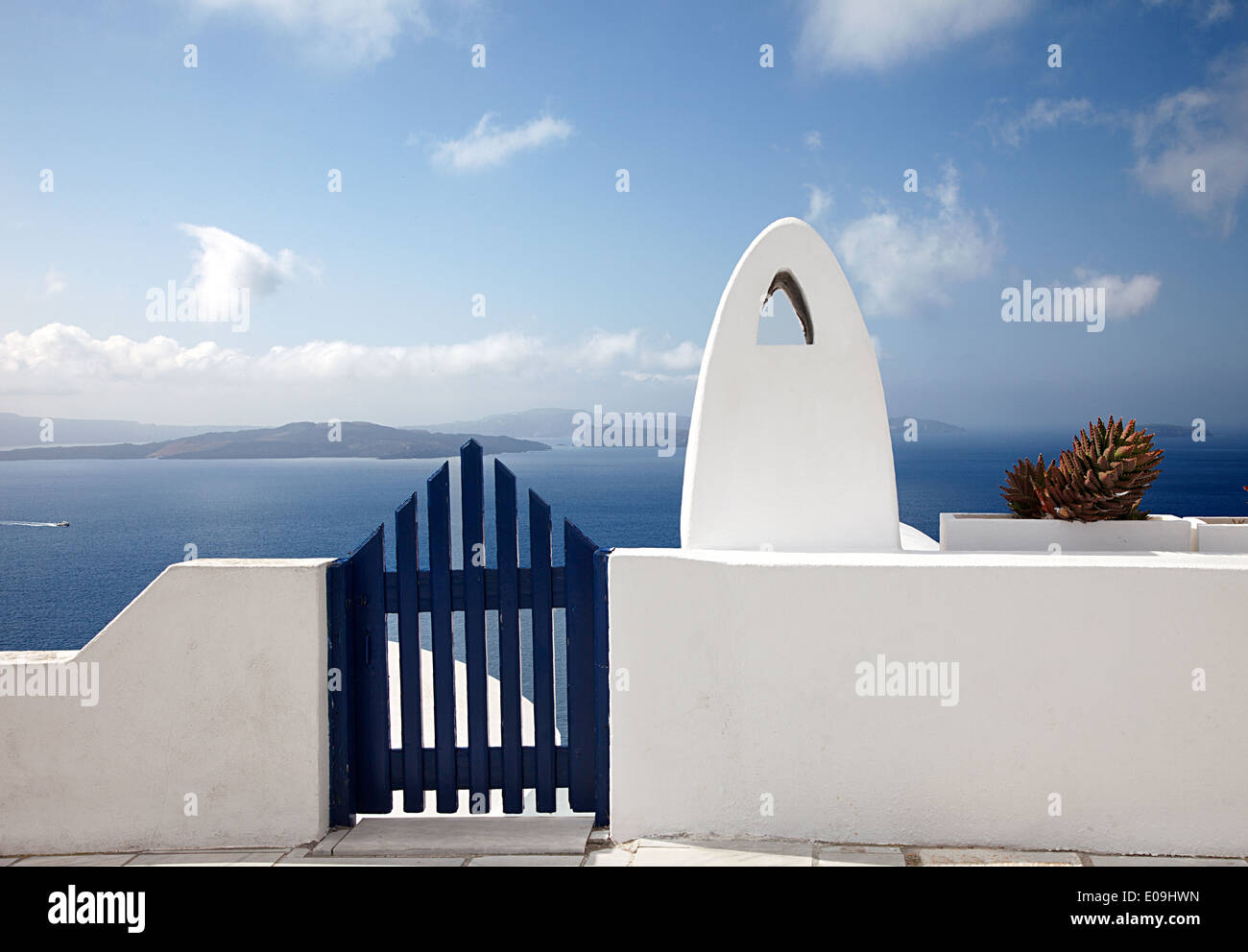 Blue gate, Oia Stock Photo - Alamy