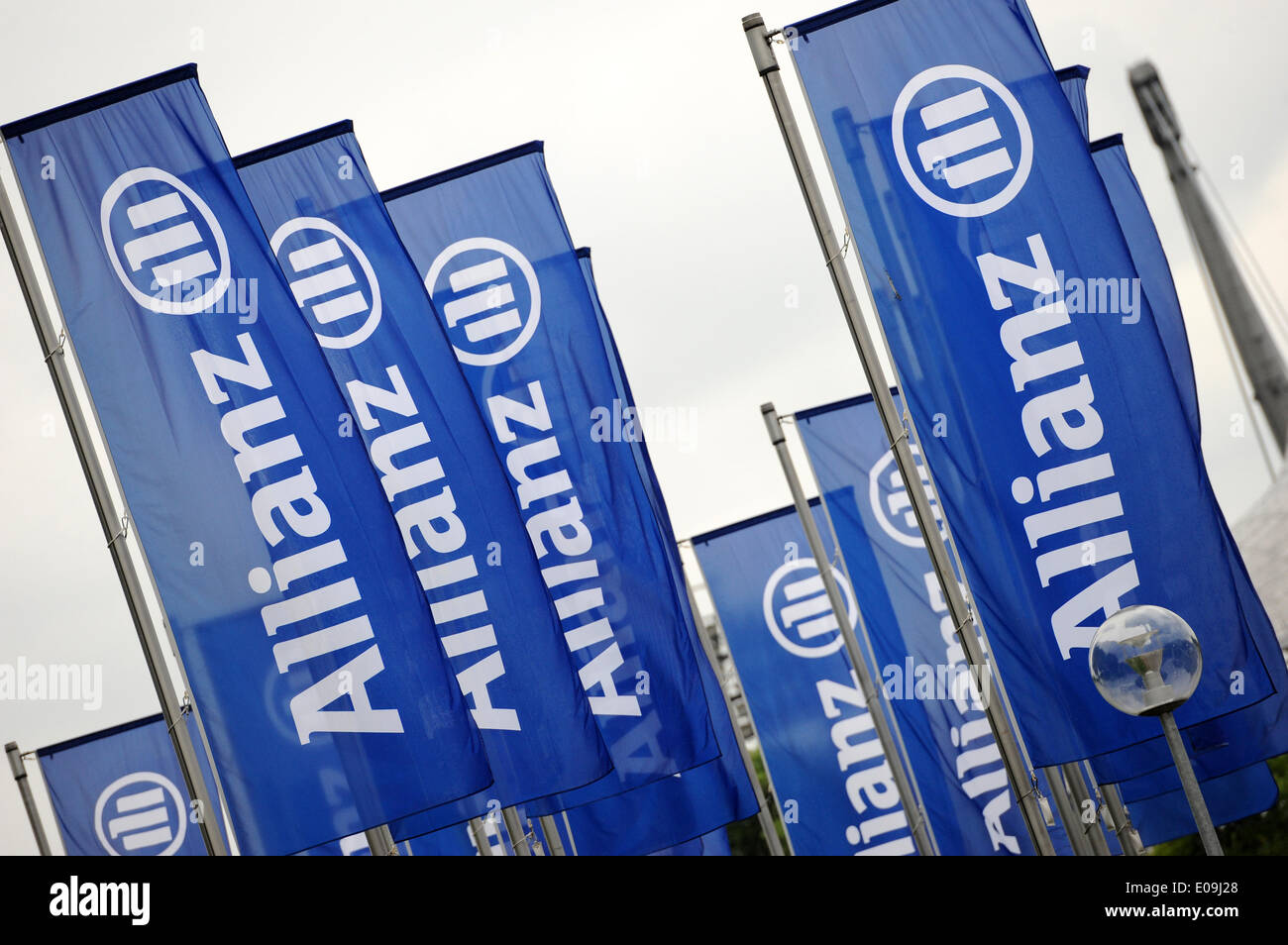 Munich, Germany. 07th May, 2014. Flags displaying the Allianz logo wave ...