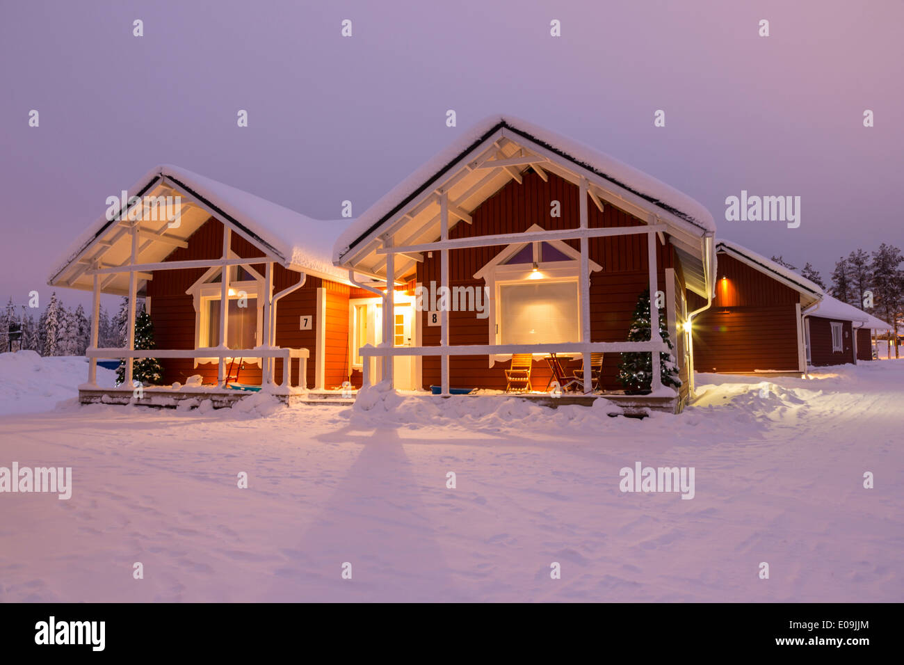 Finland, Rovaniemi, Log houses at Santa Claus Village Stock Photo - Alamy
