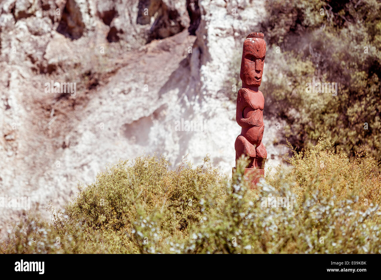 New Zealand, Whakarewarewa, Maori Village, Wooden statue Stock Photo ...