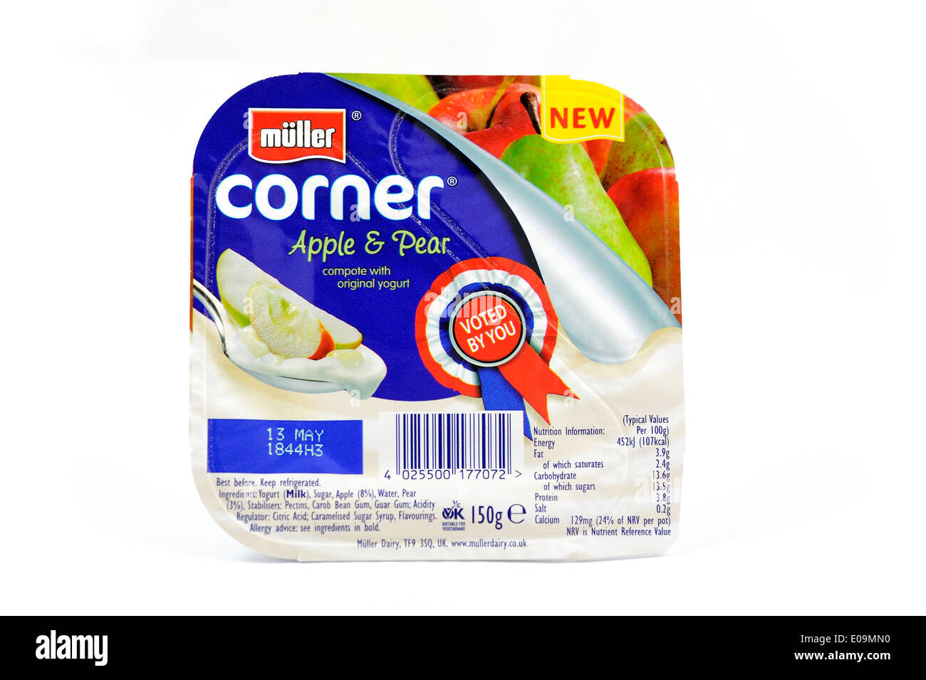 Muller corner apple and pear yogurt dessert Stock Photo - Alamy