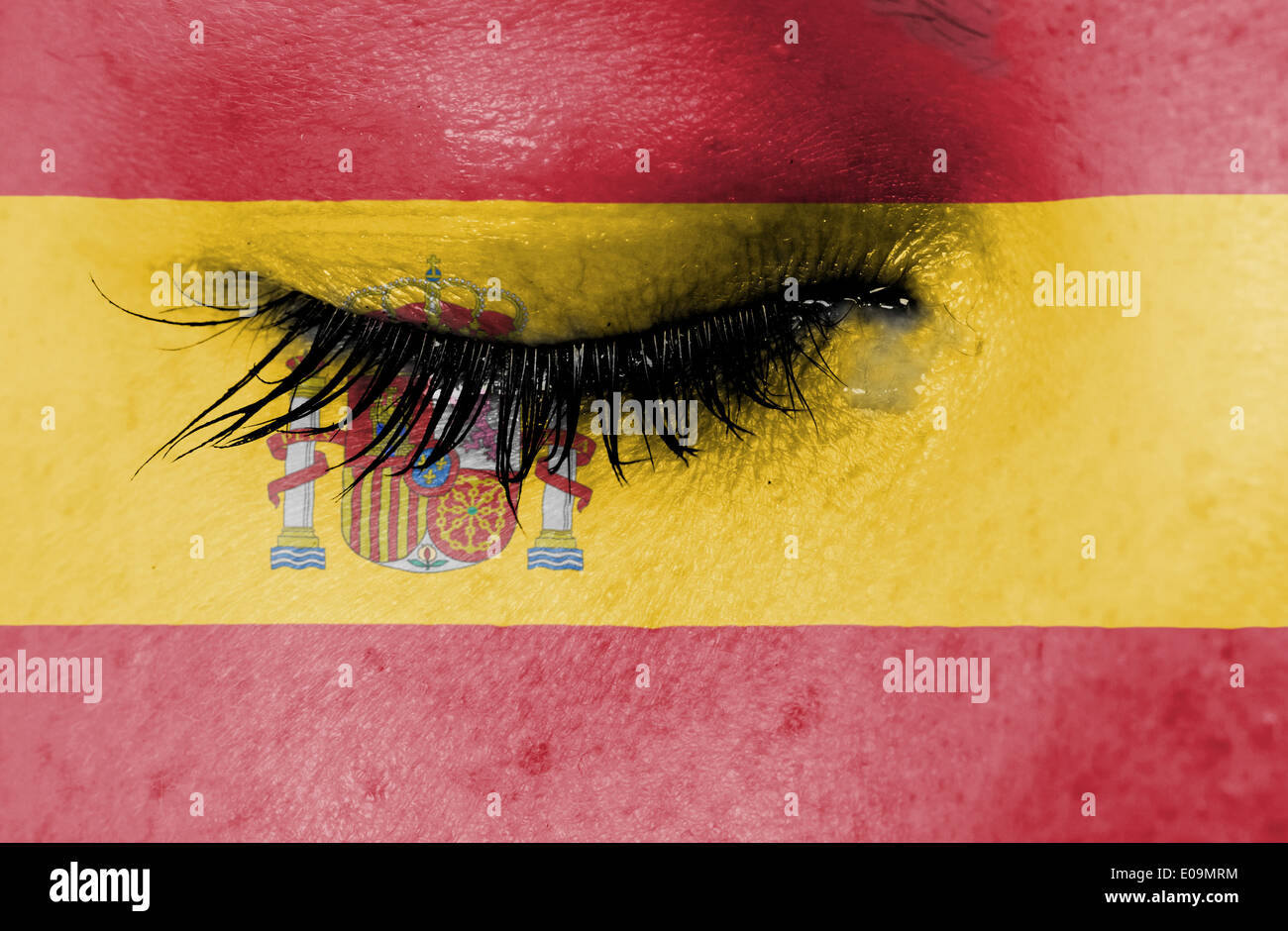Crying woman pain and grief concept flag of Spain Stock Photo - Alamy