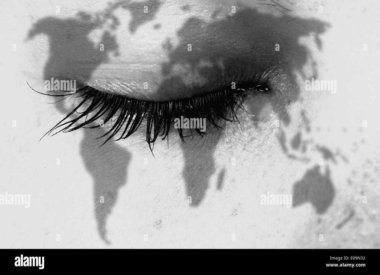 Crying woman pain and grief concept world map Stock Photo - Alamy