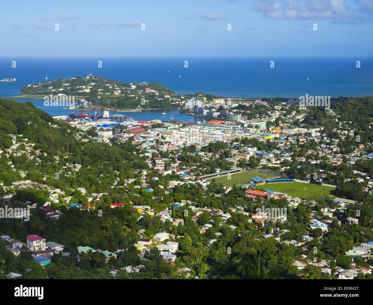 Caribbean, Lesser Antilles, Saint Lucia, Castries, container harbour ...