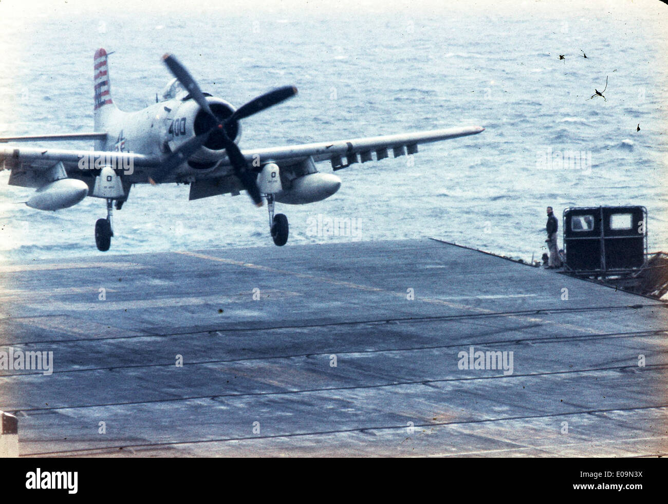 This image shows an AD-6 Skyraider from VA-96, operating aboard the USS ...