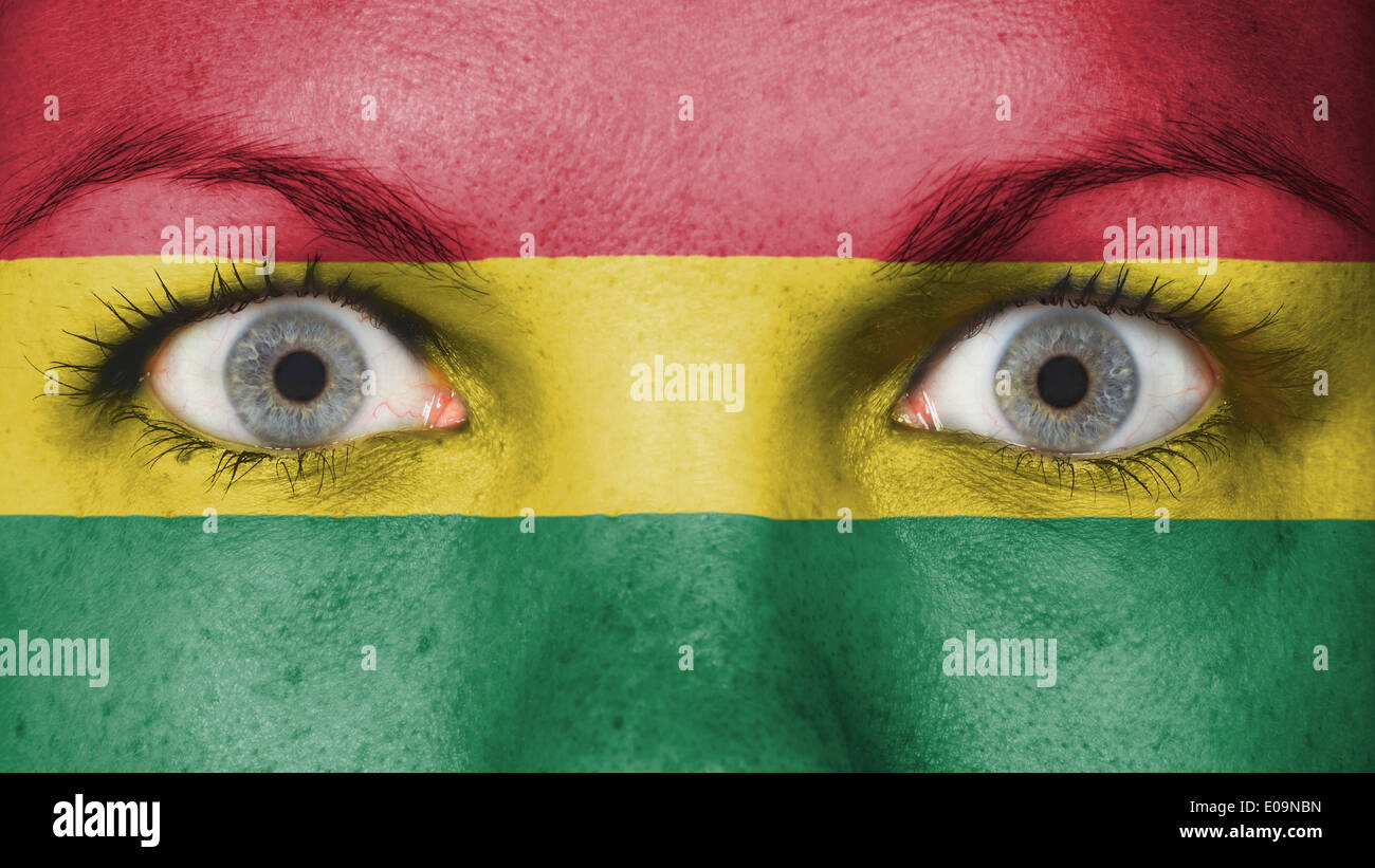 Close up of eyes. Painted face with flag of Bolivia Stock Photo - Alamy