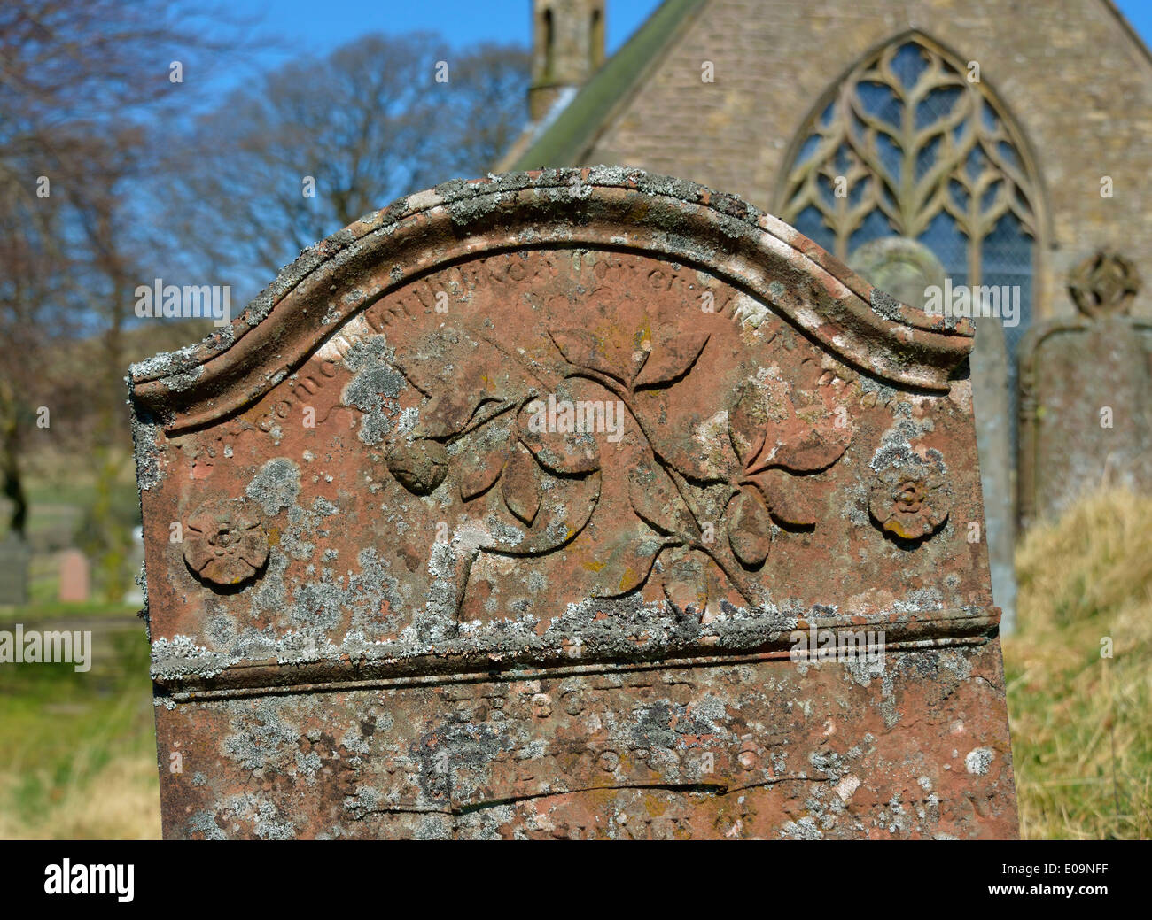 Sandstone gravestone with floral design. Church of Saint John. Nenthead ...