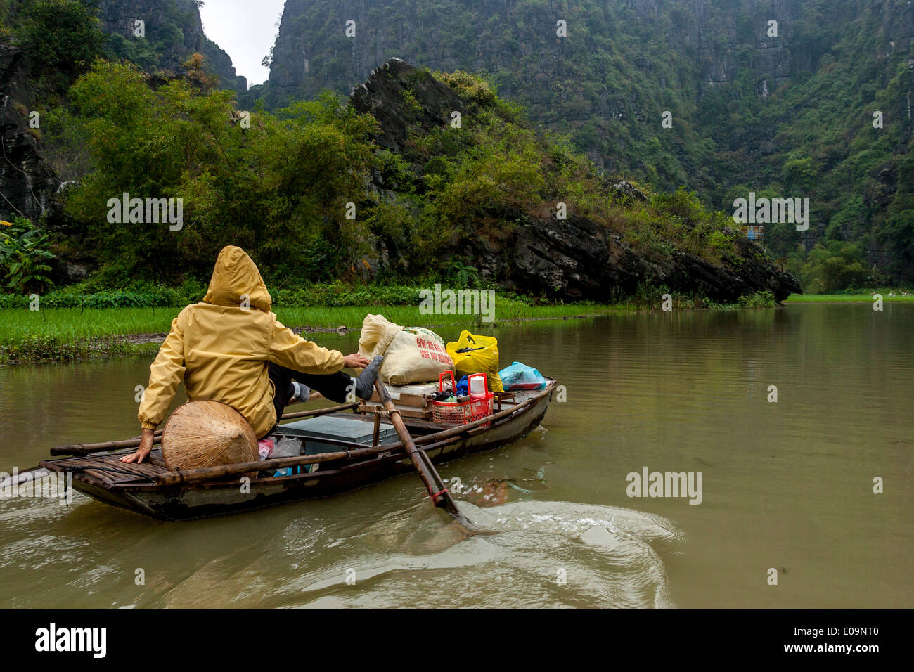 Leg Rowing On The Ngo Dong River, Tam Coc, Ninh Binh Province, Vietnam ...