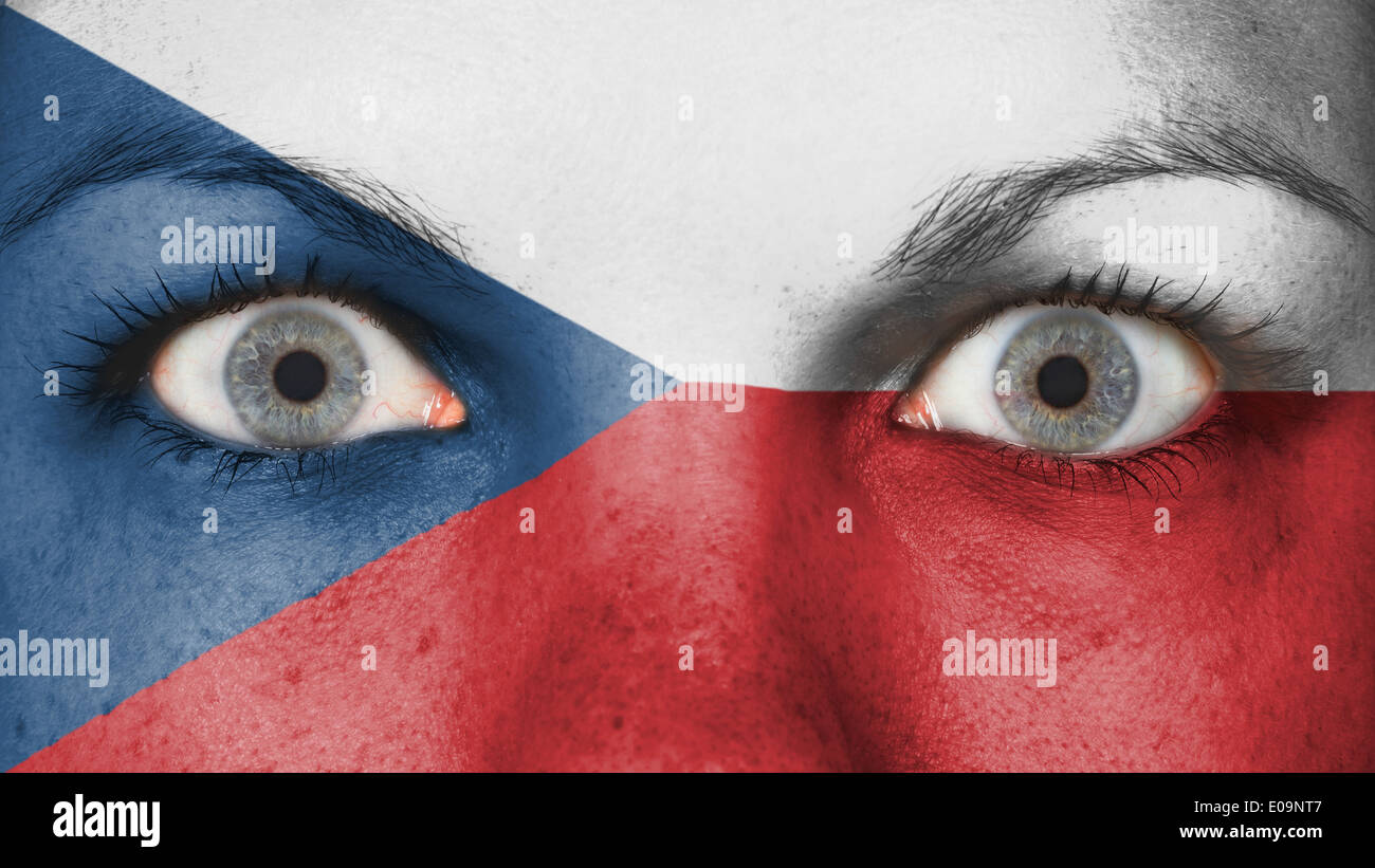 Close up of eyes. Painted face with flag of the Czech Republic Stock ...