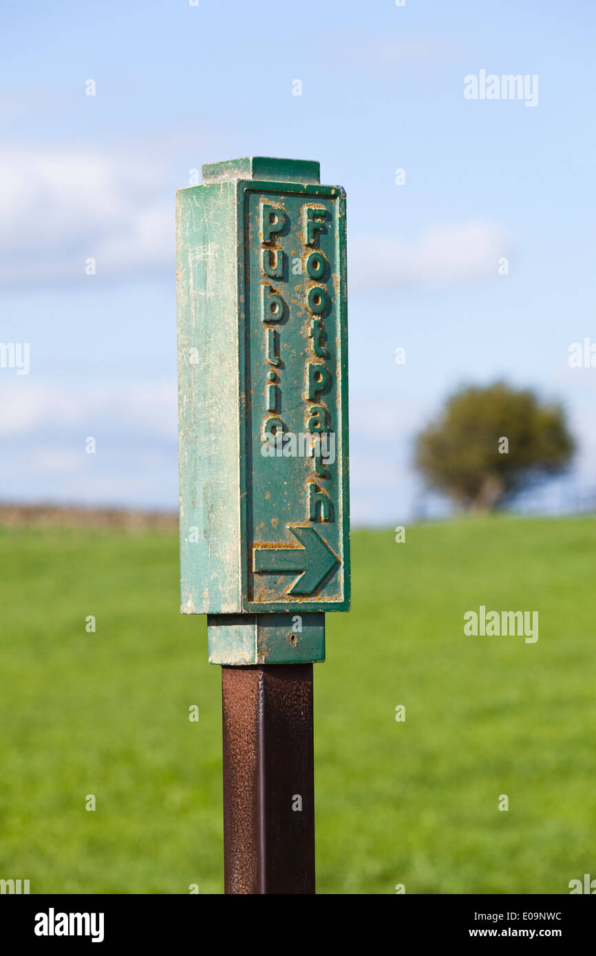 Unusual metal public footpath marker sign at North Rigton, North ...
