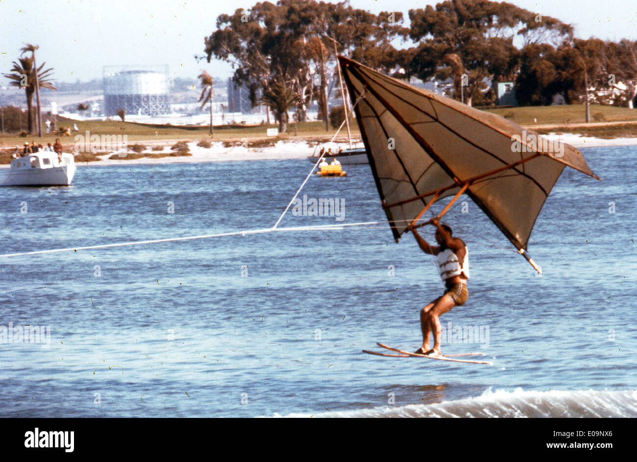 A 1959 photo of a Rogallo wing glider in Glorietta Bay, showcasing the ...