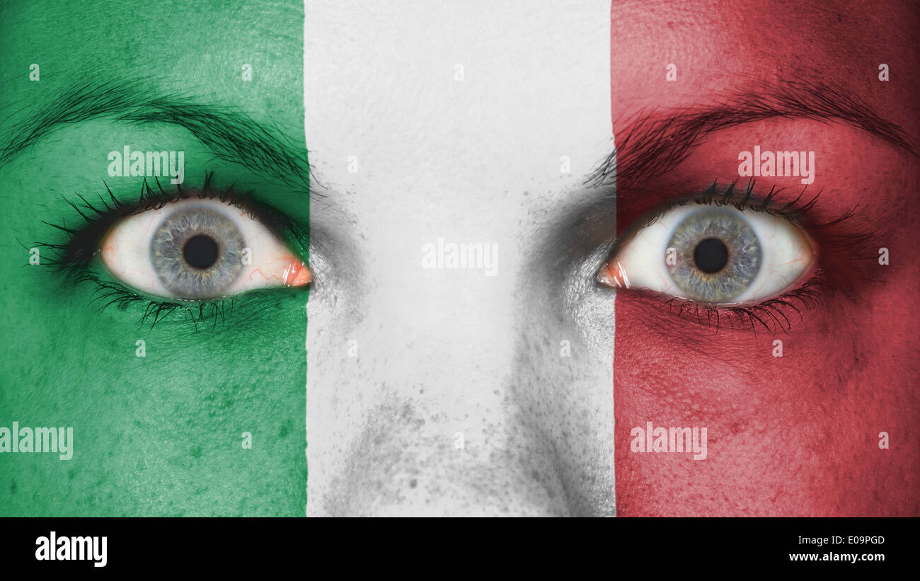 Close up of eyes. Painted face with flag of Italy Stock Photo - Alamy