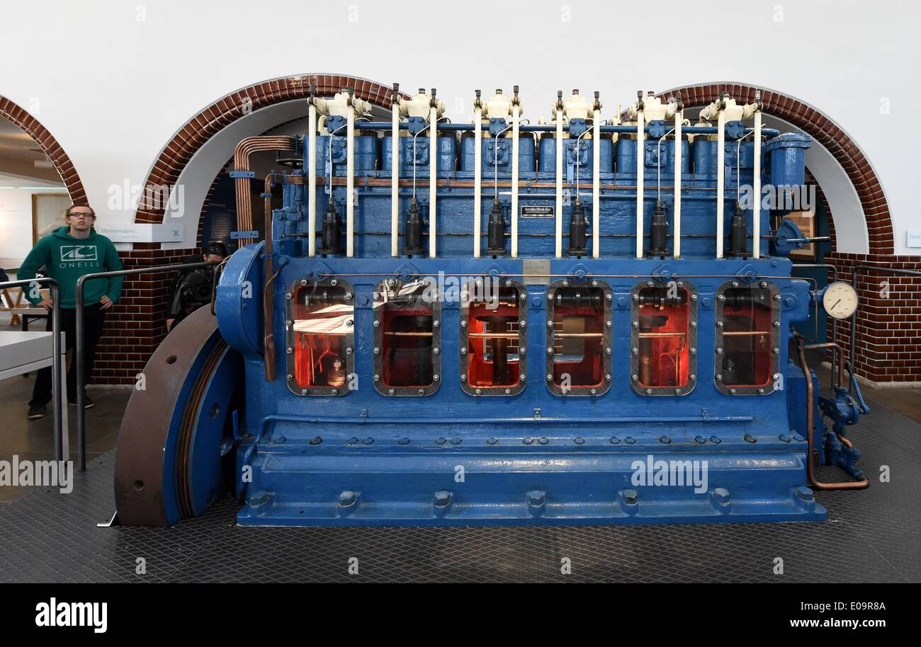 Kiel, Germany. 25th Apr, 2014. A 12 tons weighing ship engine from ...