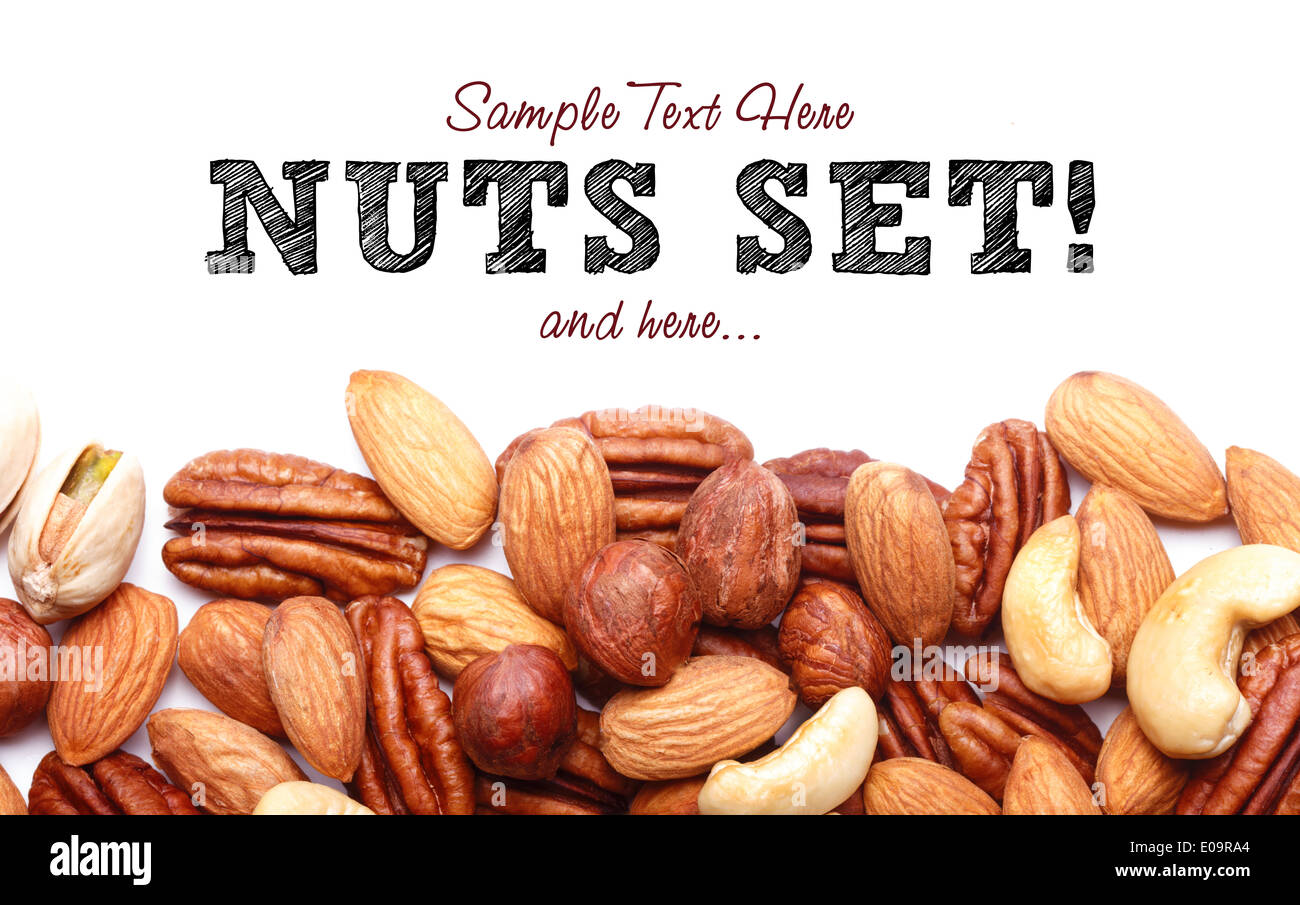 Background texture of assorted mixed nuts including cashew nuts, pecan ...