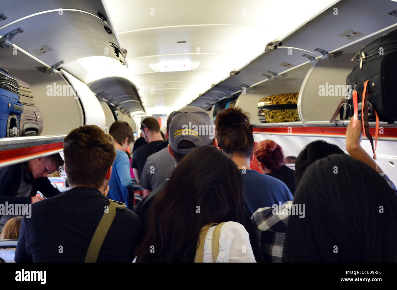 Interior Of Airplane With Passengers High Resolution Stock Photography ...
