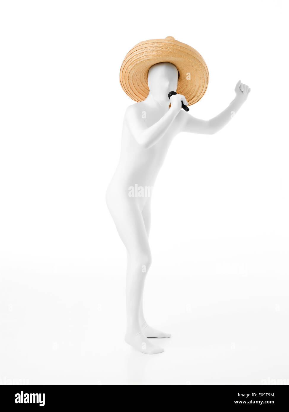 faceless Mexican dressed in white suit with sombrero on his head ...