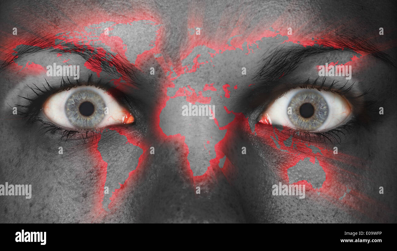Women eye close-up eyes wide open world map Stock Photo - Alamy