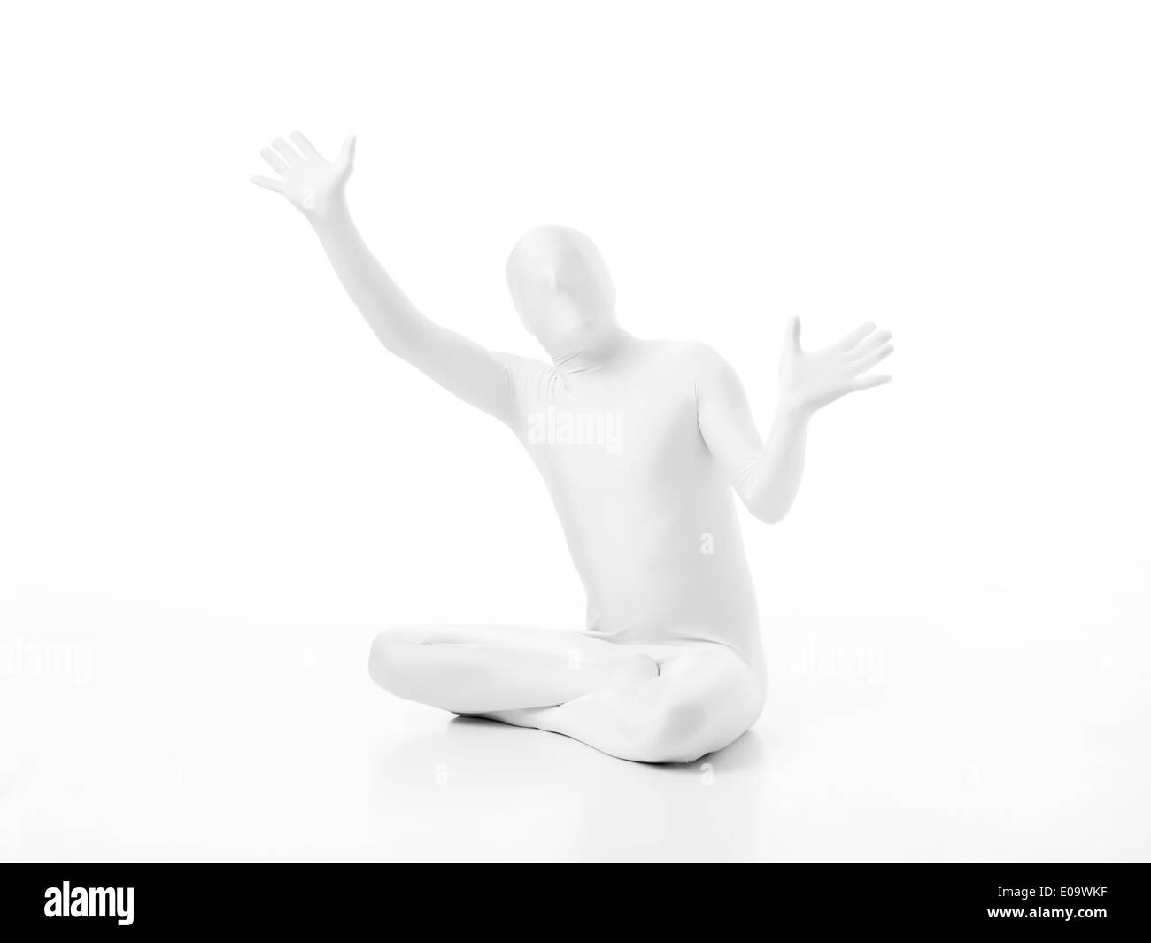 faceless man dressed white with hands in position mime Stock Photo - Alamy