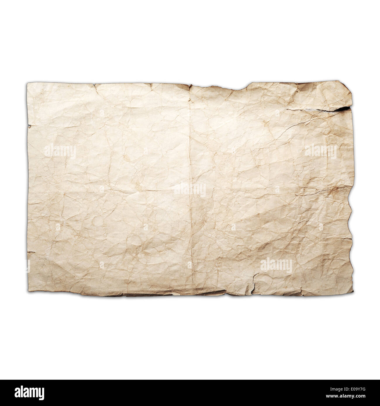 Sheet of old yellow crumpled paper isolated on white Stock Photo - Alamy