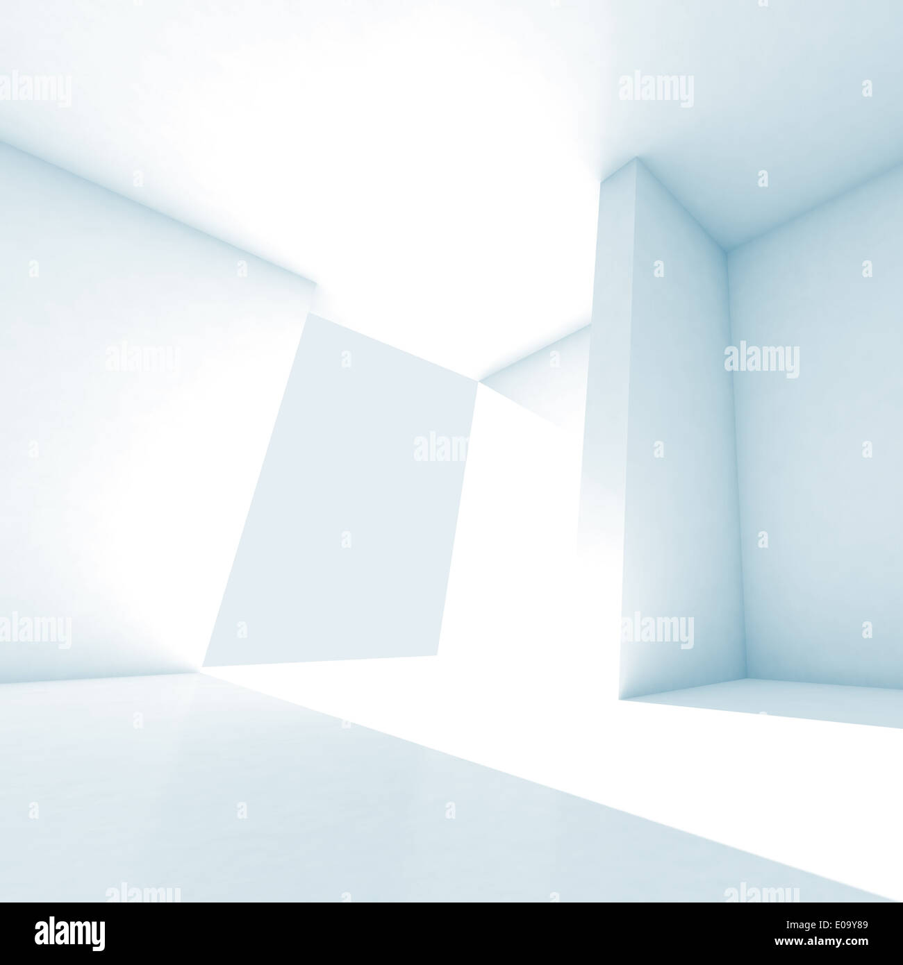 Abstract empty room 3d interior with white walls and bright beam Stock ...