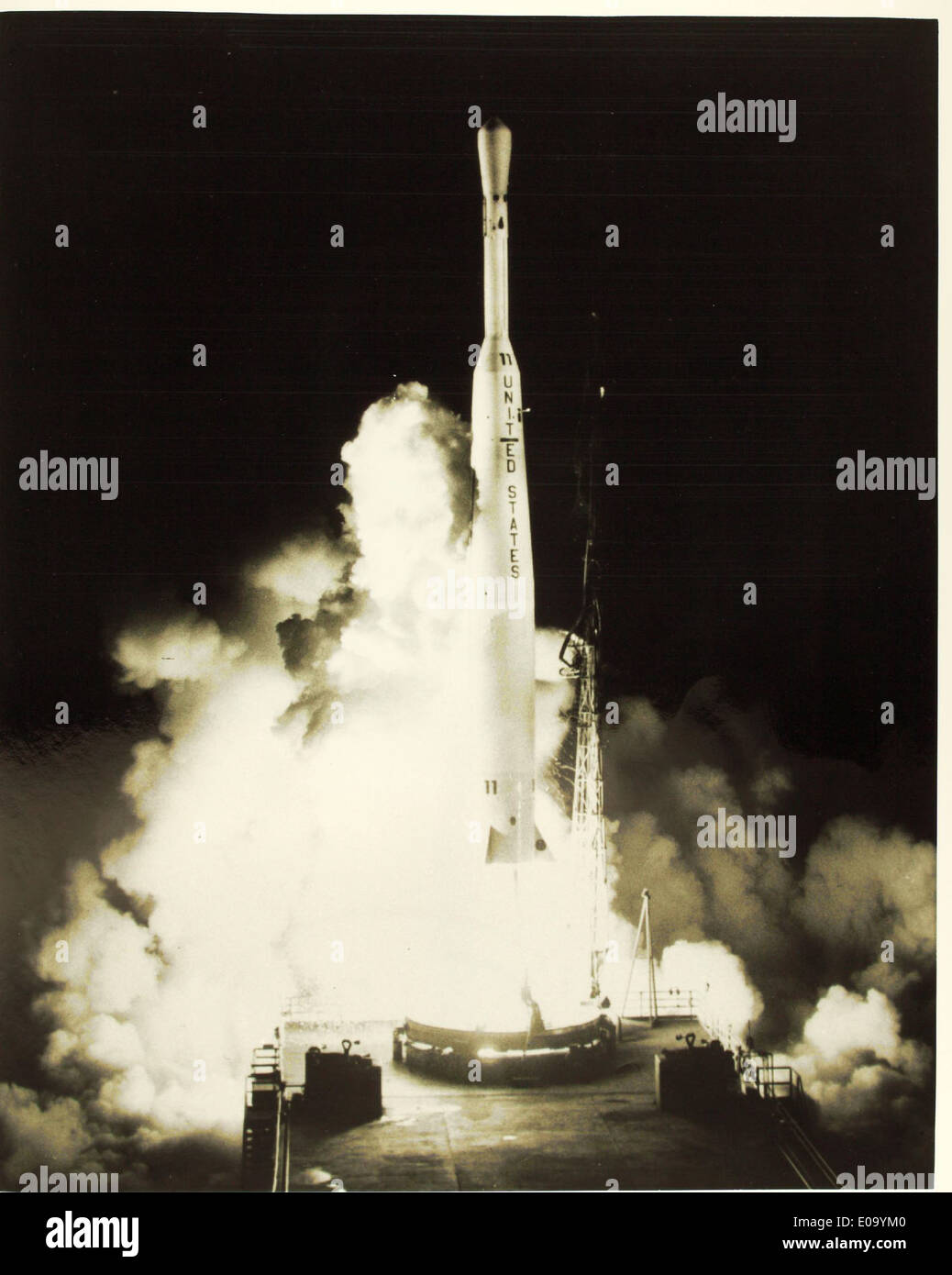 This glossy photo captures the launch of the Thor-Delta 11 rocket in ...