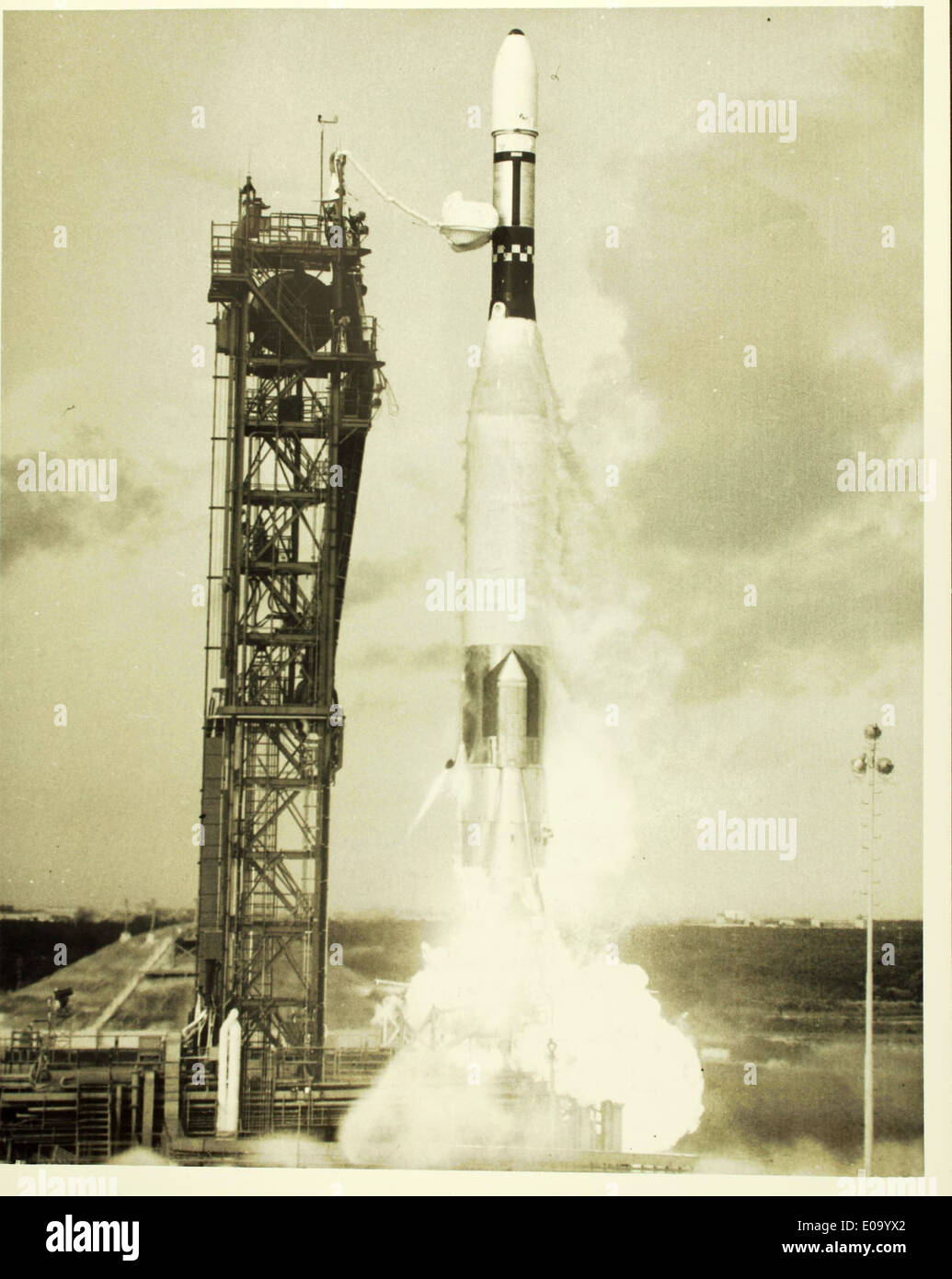 This glossy photo features the General Dynamics Lockheed Atlas-Agena, a ...