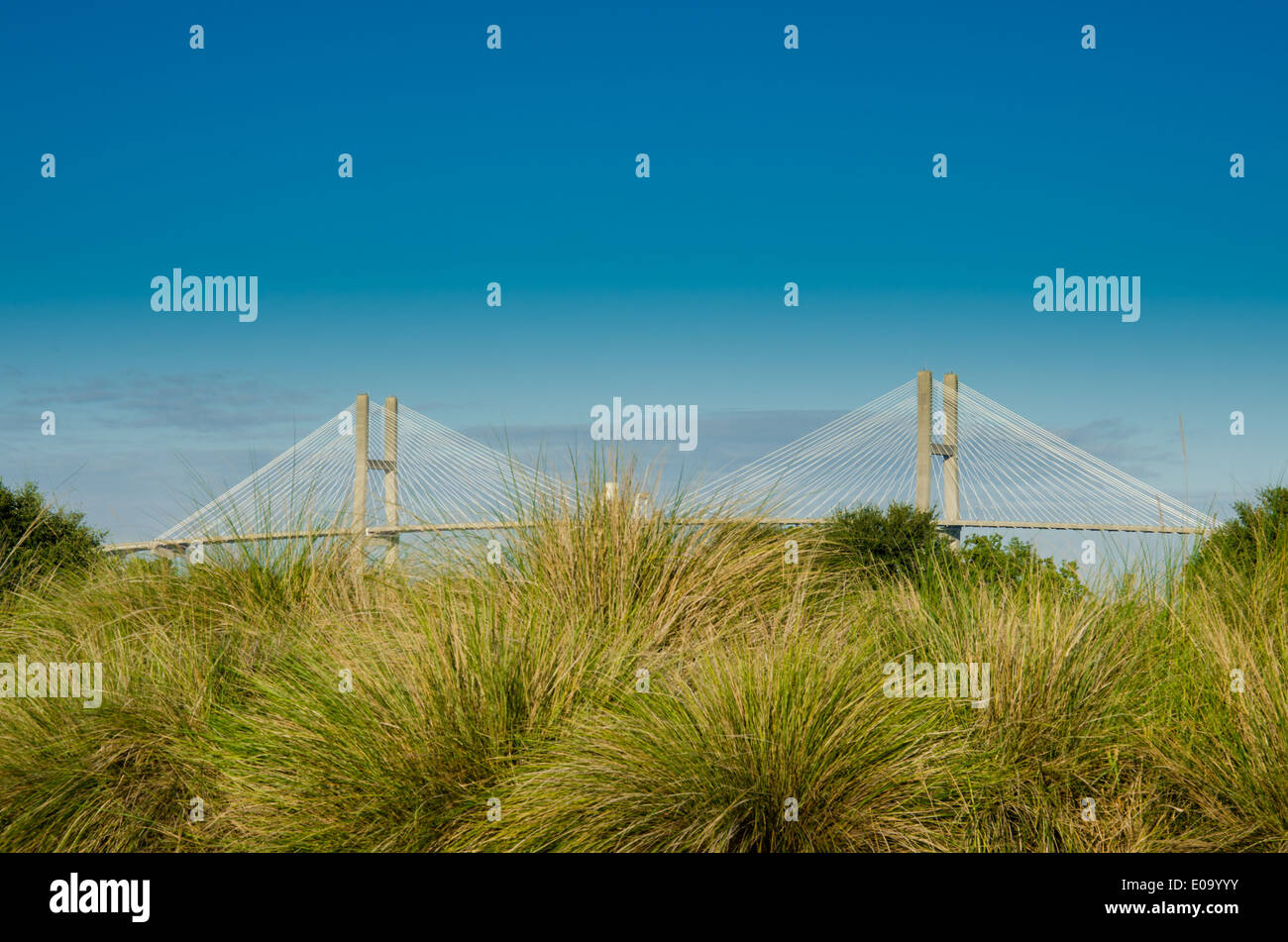 Suspension bridge connects islands to the mainland in the American ...