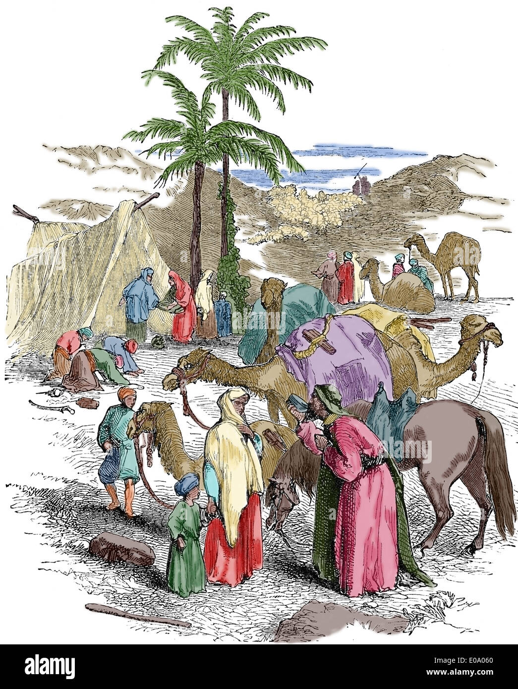 Scene ancient Arabia. Engraving. Later colouration. 19th century Stock ...