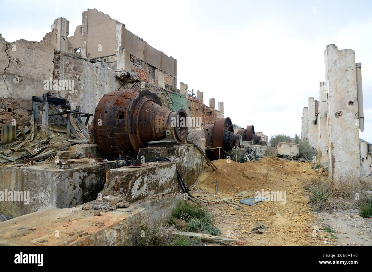 Ruins in the former open-cast mine area 'Brunita' in La Union, Spain ...