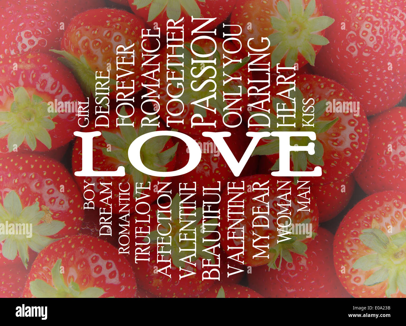 Love word cloud concept with a strawberry background Stock Photo - Alamy