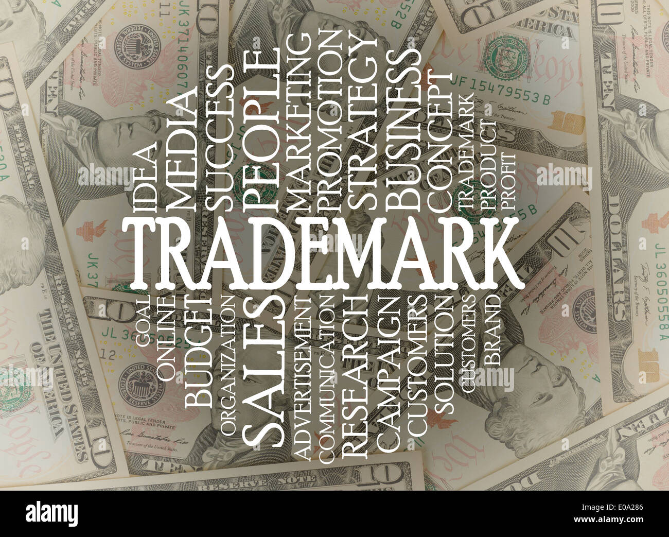 Trademark cloud concept with a trademark background Stock Photo - Alamy