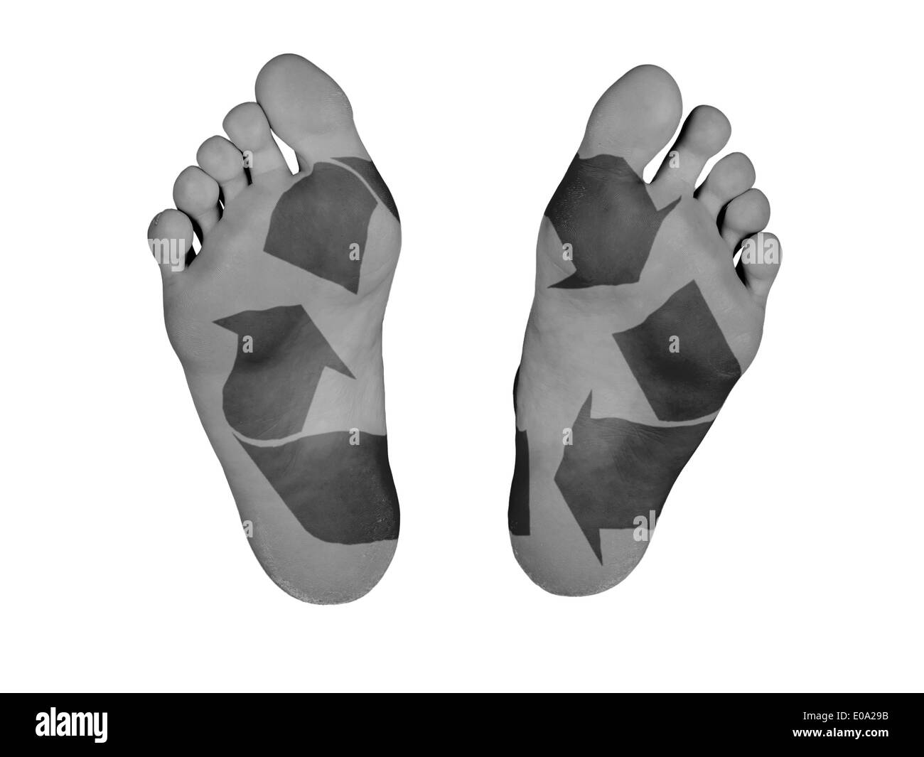 Human feet isolated on white recycle symbol Stock Photo - Alamy