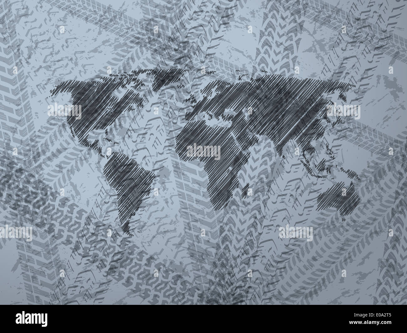 Abstract background design with explored world map and various tire ...