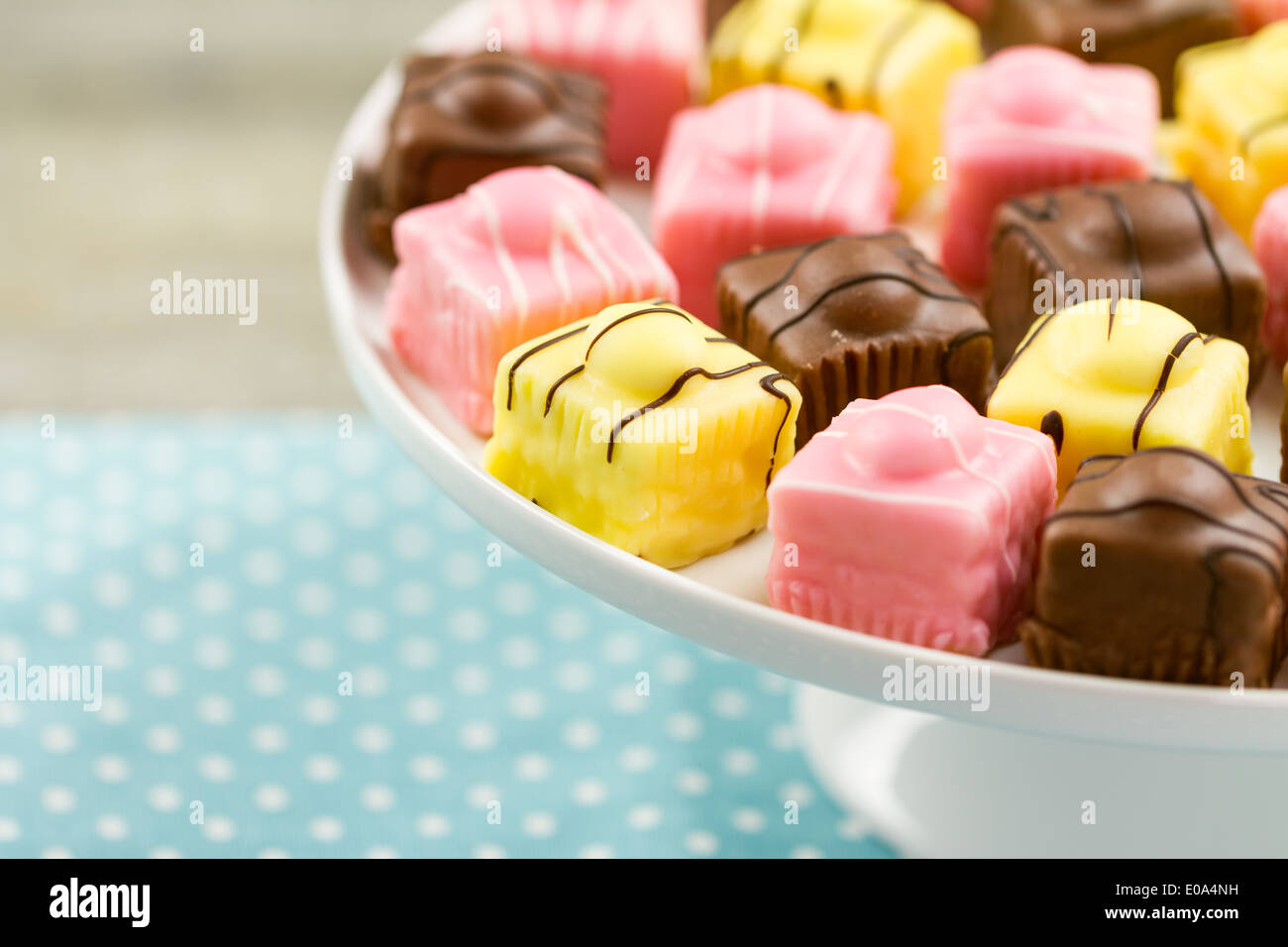 A series on French Fondant Fancies, a type of Petit Four Stock Photo ...