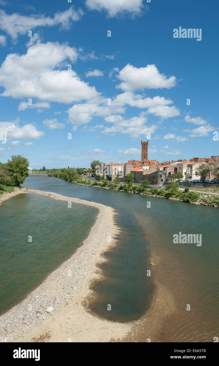 View of Rivesaltes with Agly river. The small town is known for its ...