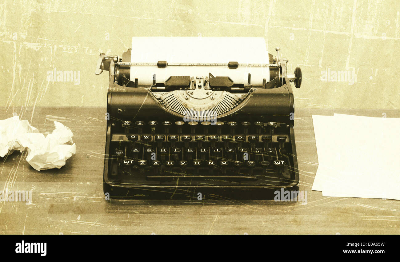 Close-up of an old typewriter with paper vintage look Stock Photo - Alamy