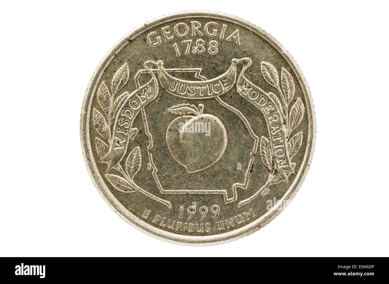 Georgia state commemorative quarter coin isolated on white background ...