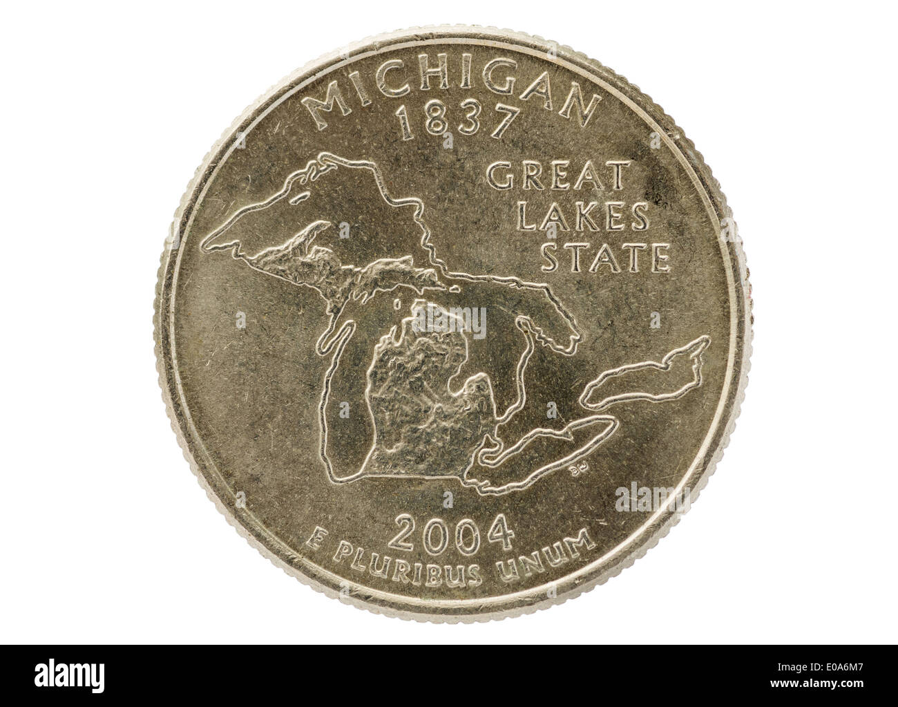 Michigan state commemorative quarter coin isolated on white background ...