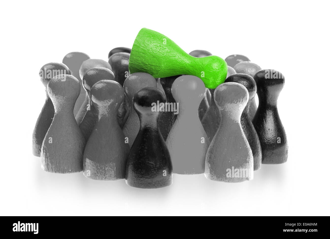 Green pawn is crowdsurfing over a collection of different colors of ...