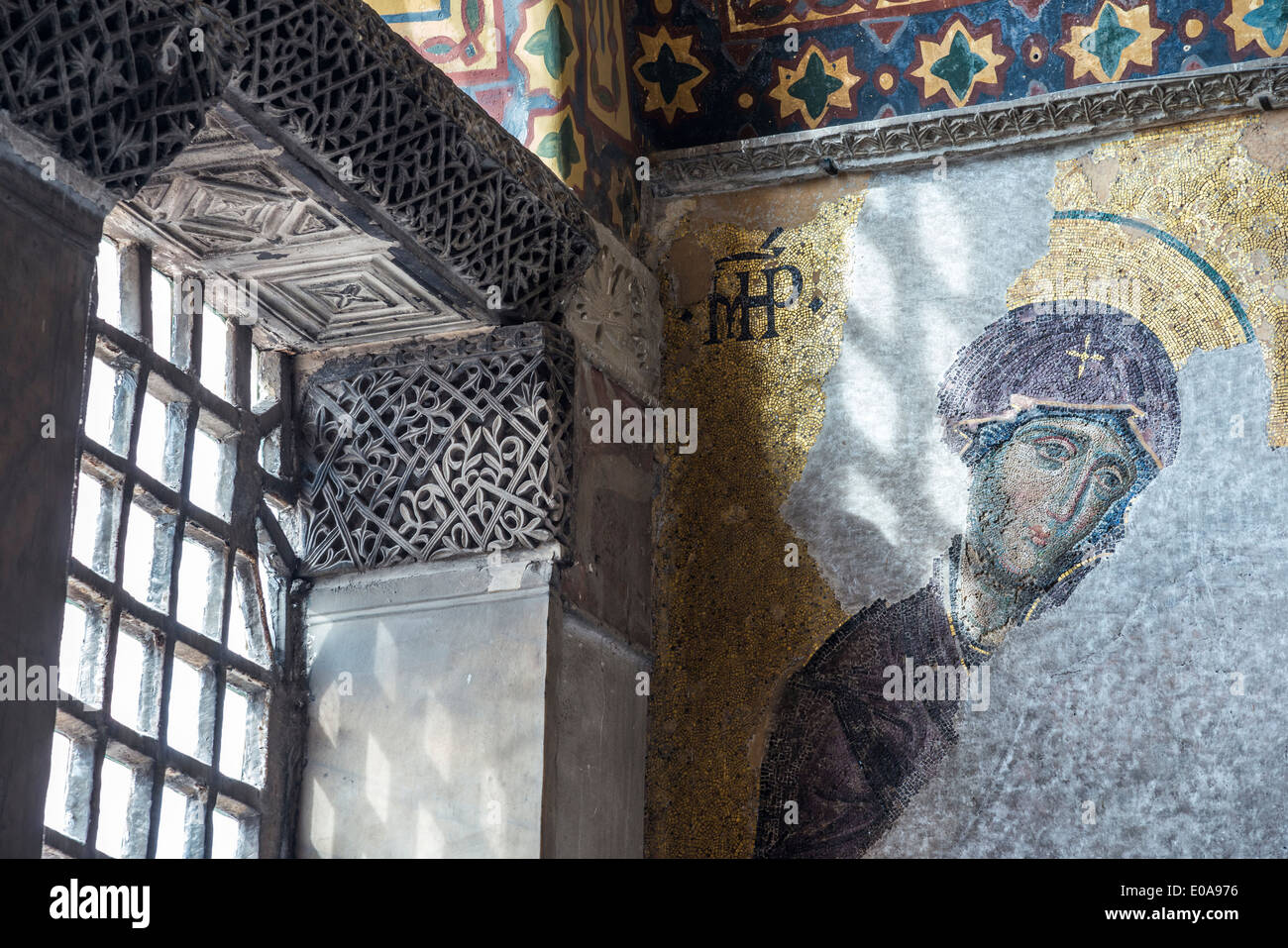 Detail of a13th cen. Byzantine Deesis mosaic, showing the Virgin Mary ...