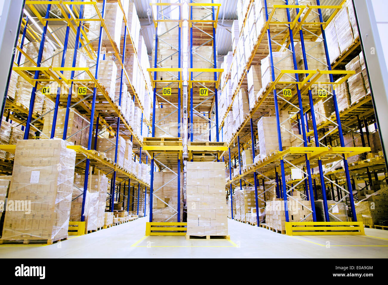 Pallets and shelves in distribution warehouse Stock Photo - Alamy