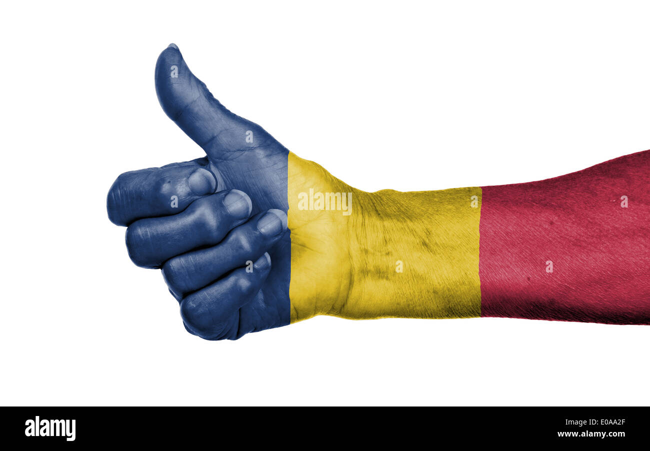 Old woman giving the thumbs up sign isolated flag of Chad Stock Photo ...