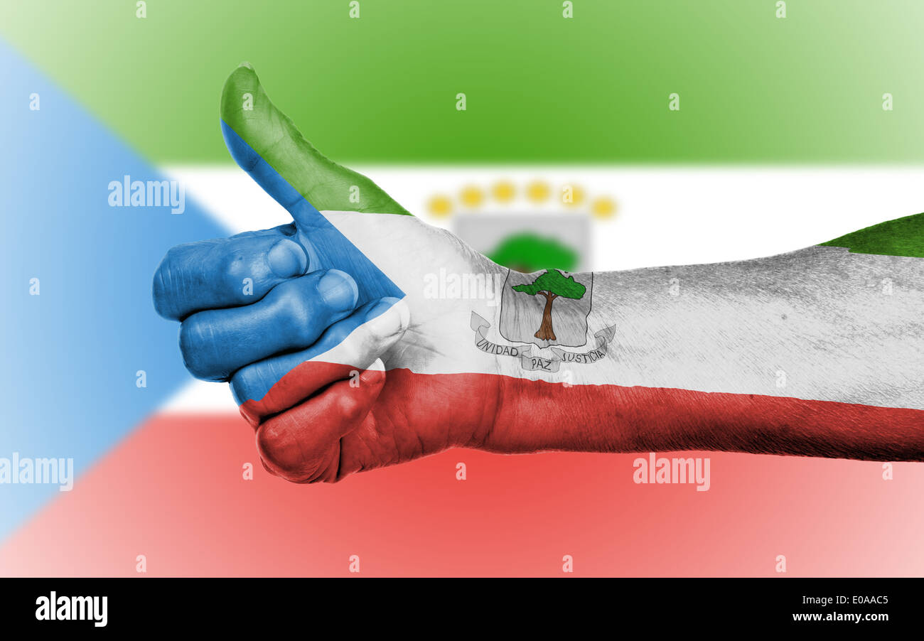 Old woman giving the thumbs up sign isolated flag of Equatorial Guinea ...